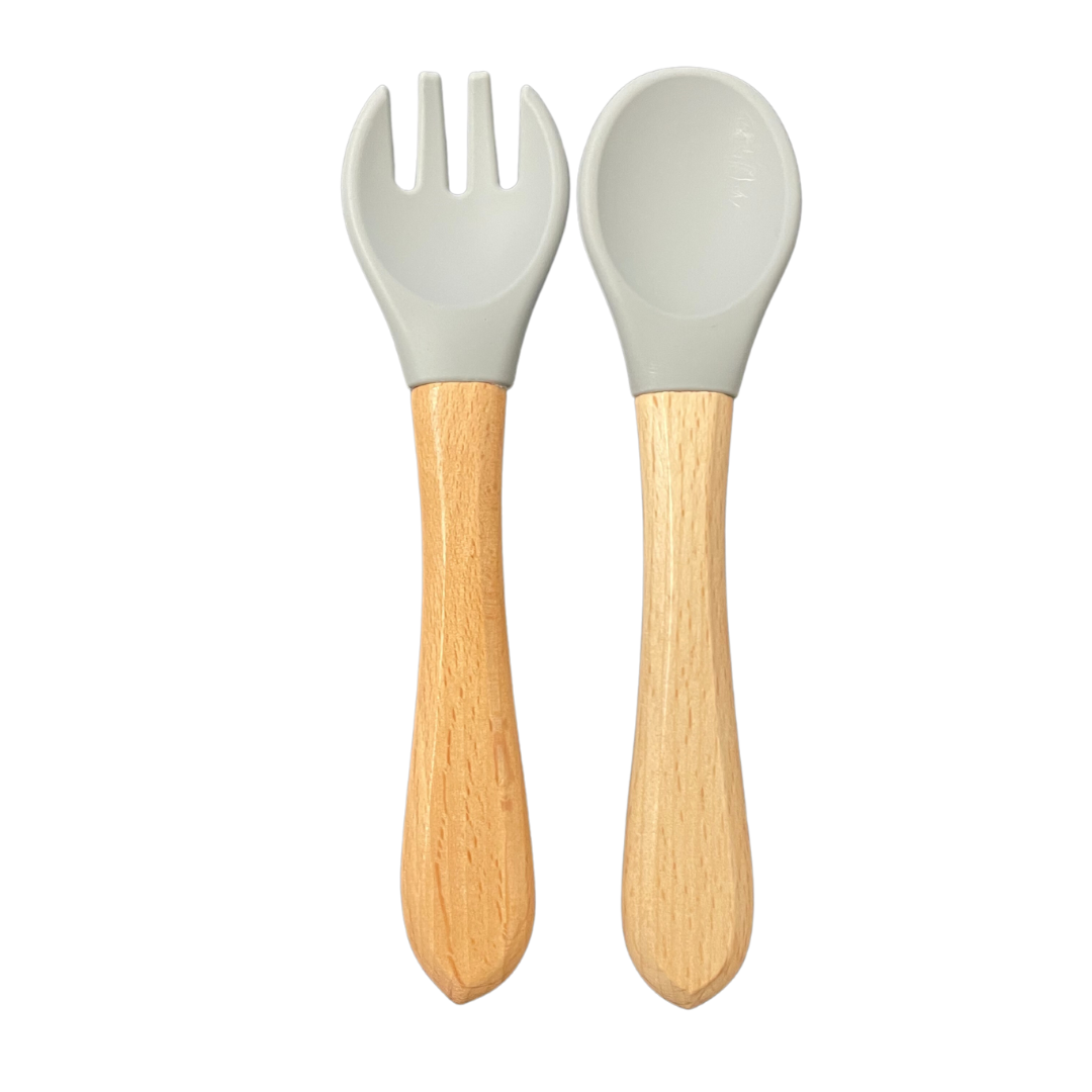 Silicone Wooden Spoon & Fork - Grey – Wonder Tribe