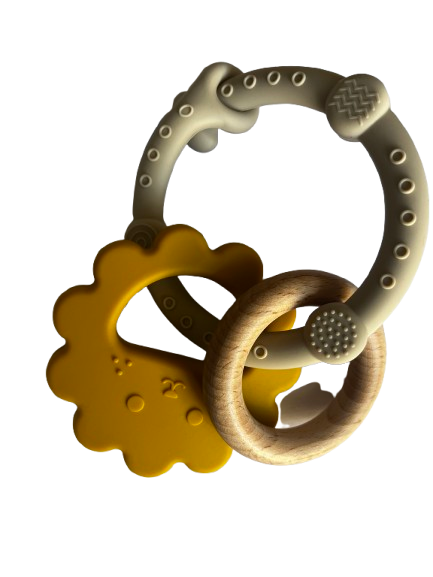 Silicone & Beech Wood Lion Teether - Mustard – Wonder Tribe