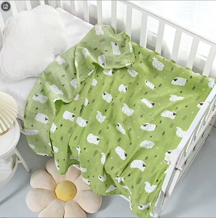 Green Sheep Muslin Wrap | Wonder Tribe