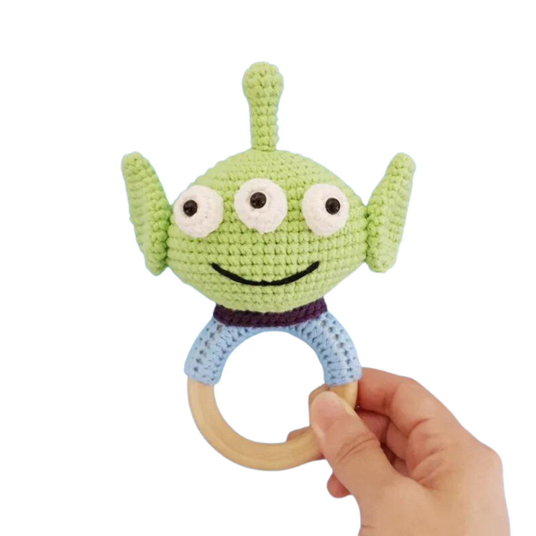 Hand Crochet Beech Ring Rattle - Little Green Man – Wonder Tribe
